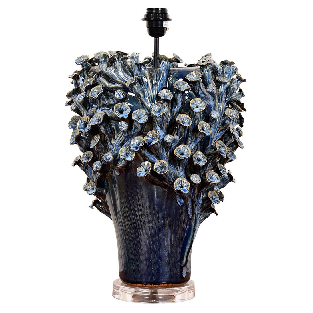 Pair of Blue Ceramic Floral Lamps For Sale at 1stDibs | blue floral lamps