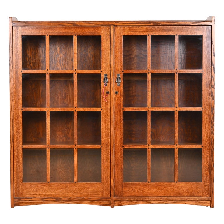 Stickley Style Mission Oak Arts and Crafts Double Bookcase For Sale at ...
