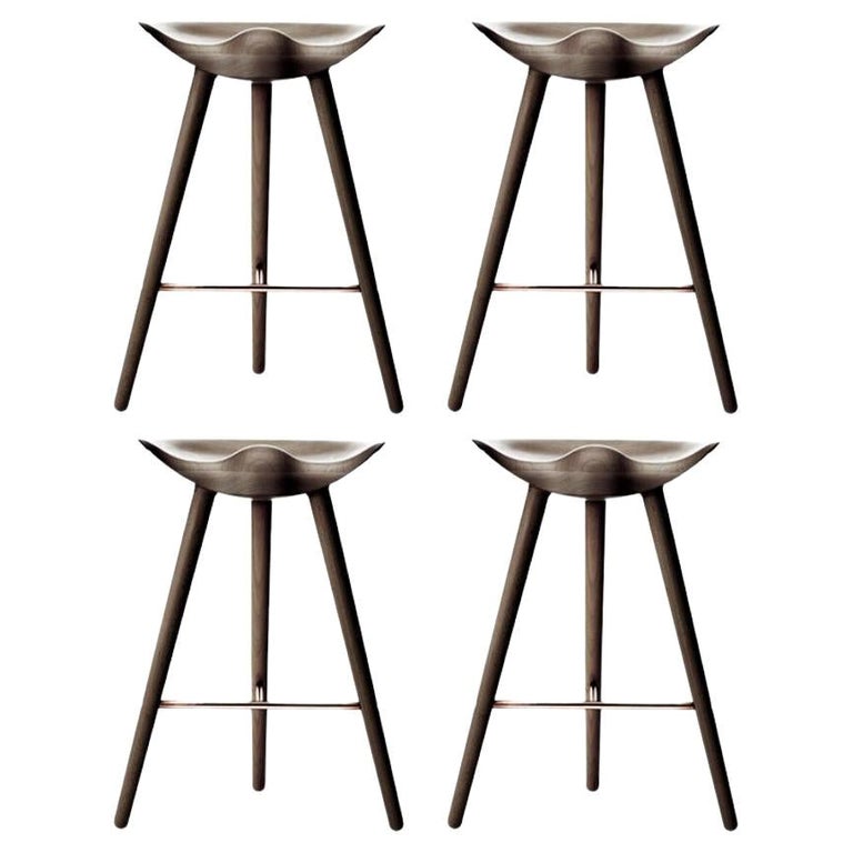 Set of 4 Brown Oak and Copper Counter Stools by Lassen For Sale at 1stDibs