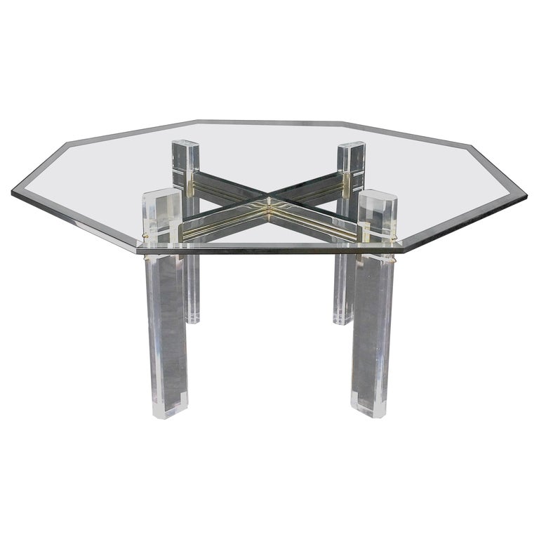 Glass Top Octagonal Shape Lucite Base Dining Conference Table Mint! For ...
