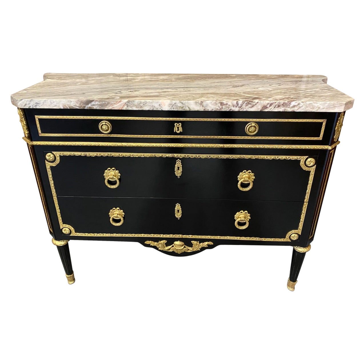 Wonderful French Ebonised Commode Chest of Drawers at 1stDibs