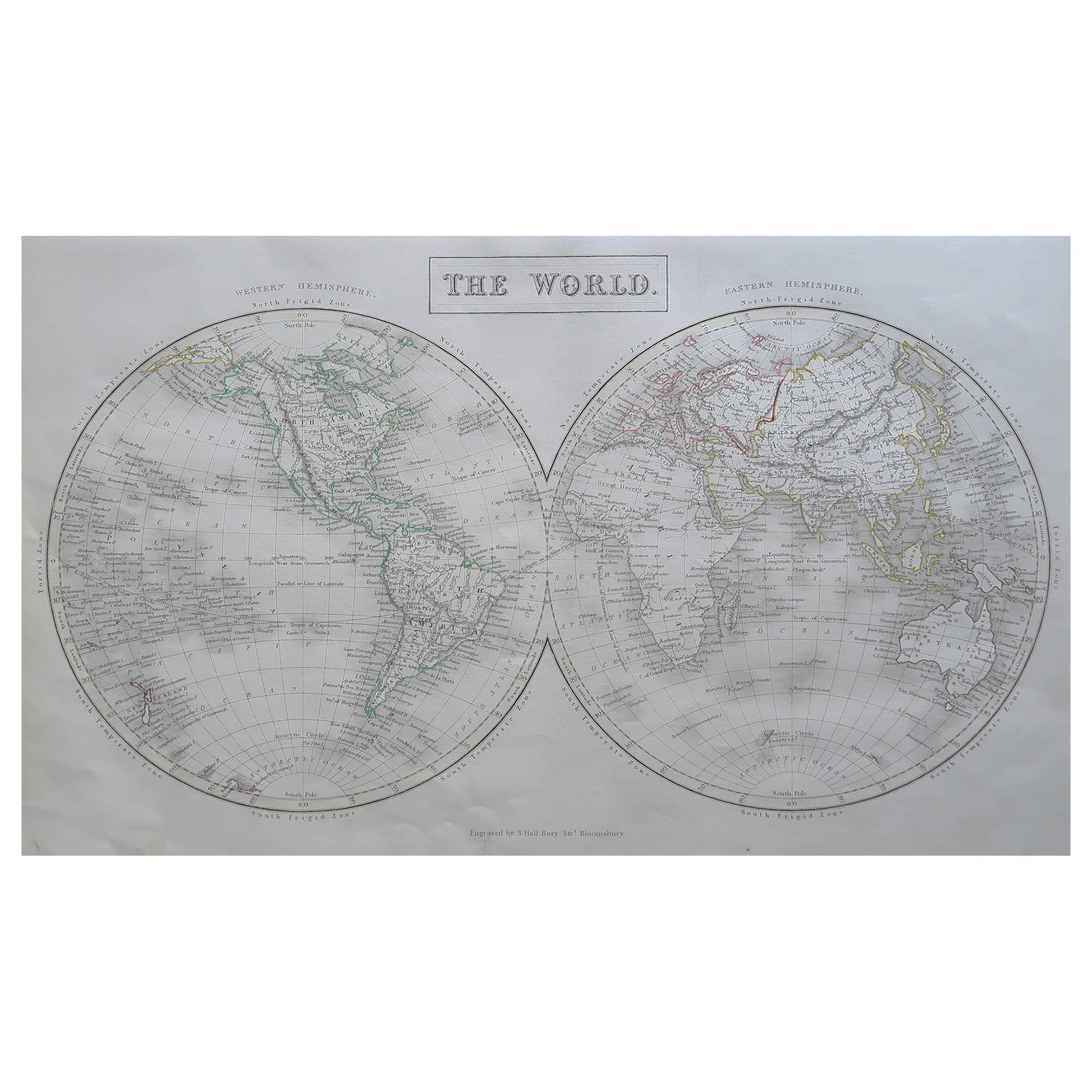 Large Original Antique Map of the World by Sidney Hall, 1847 at 1stDibs
