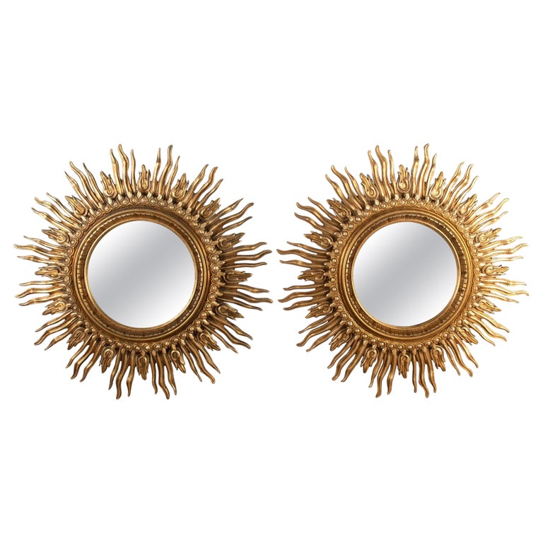 Pair of Large Giltwood Sun Mirrors by Francisco Hurtado For Sale at 1stDibs