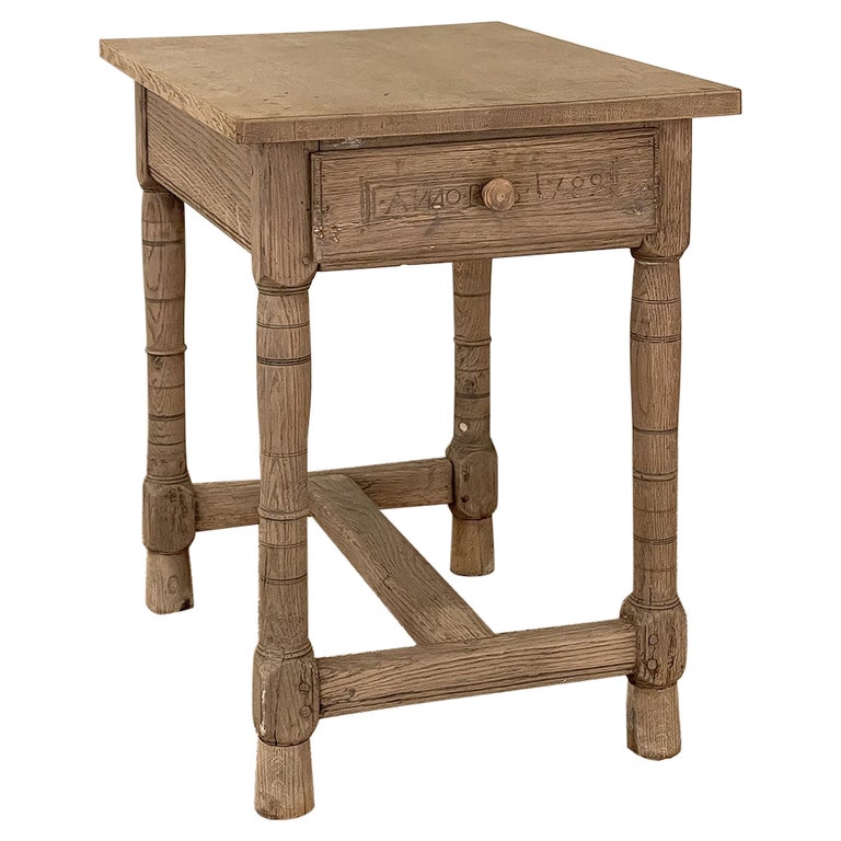 18th Century Rustic European End Table in Stripped Oak For Sale at 1stDibs