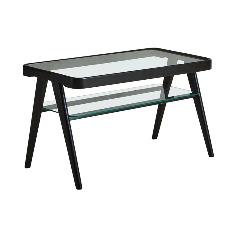 Two-Tier Ebonized Wood + Glass Side Table, Italy, 1960s For Sale at 1stDibs