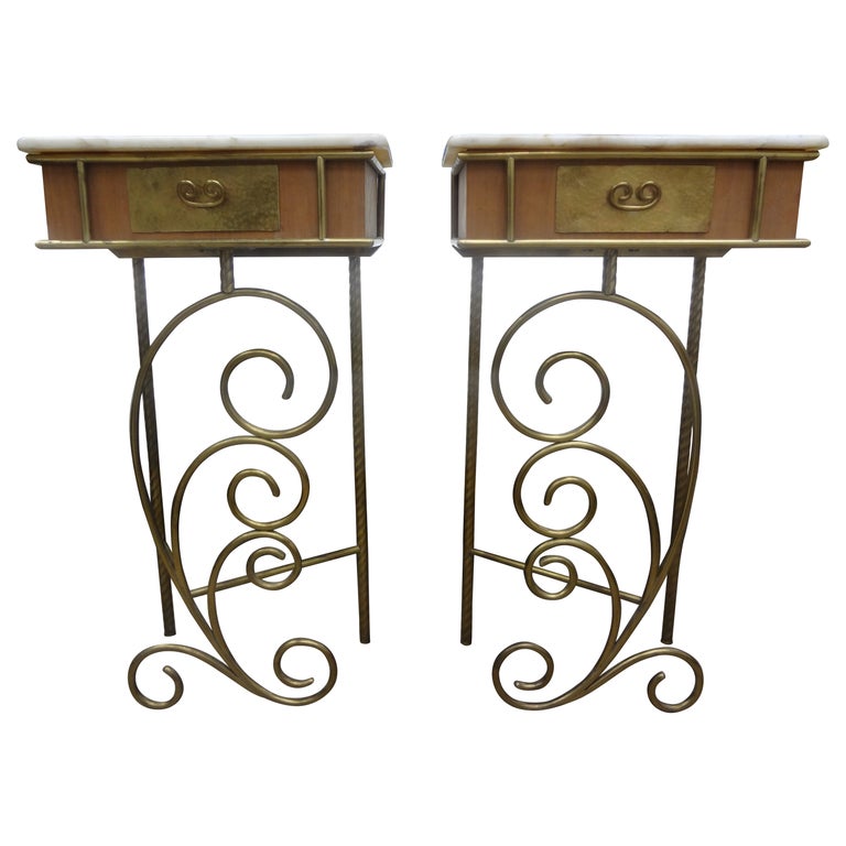 Pair of Italian Modern Brass Nightstands or Tables For Sale at 1stDibs