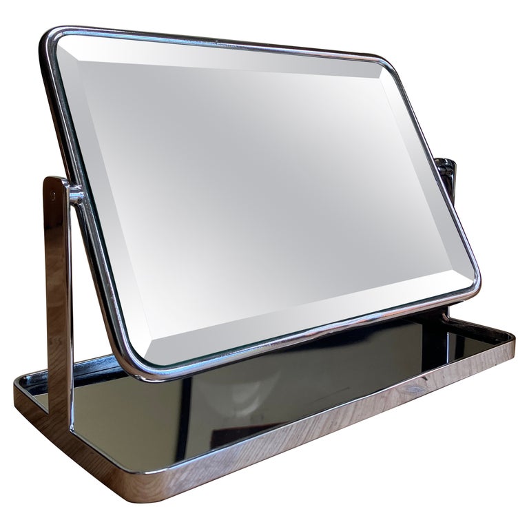 Midcentury Table Shaving Mirror in Chrome and Glass with Bevel Edges ...