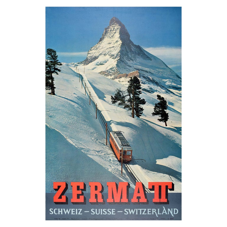 Original Vintage Skiing Winter Sport Travel Poster Zermatt Switzerland ...