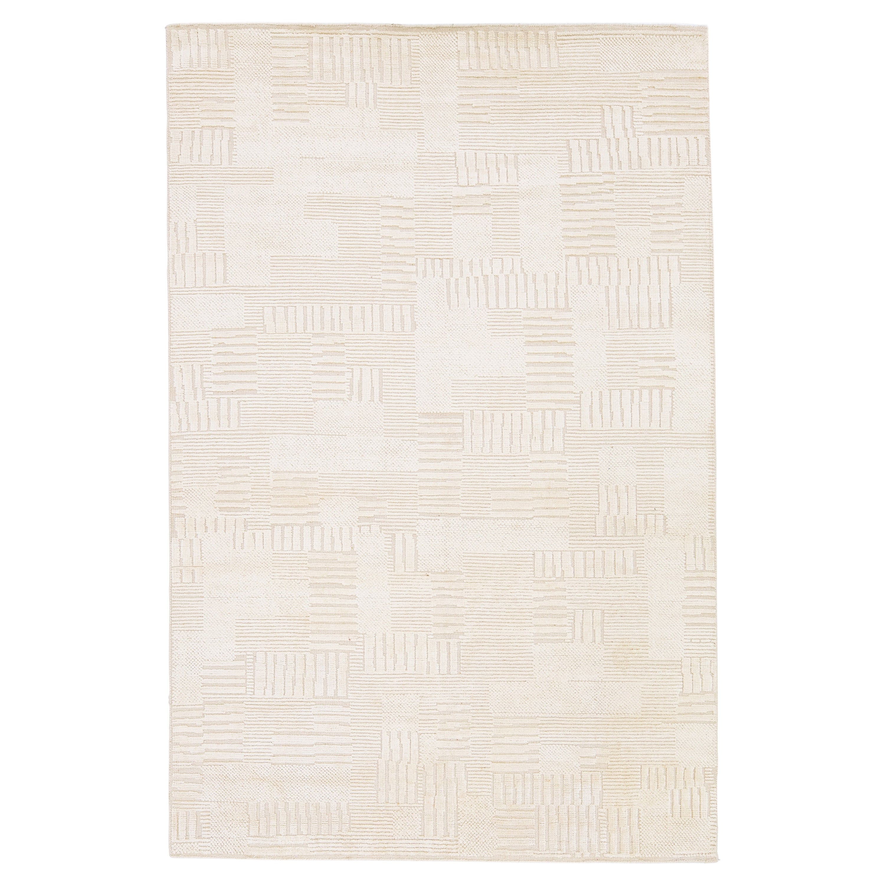 Oversize Modern Moroccan Style Geometric Wool Rug in Beige For Sale at ...
