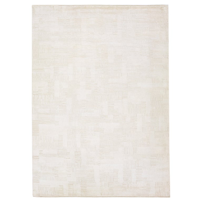 Moroccan Style Handmade Ivory Modern Wool Rug with Geometric Pattern ...