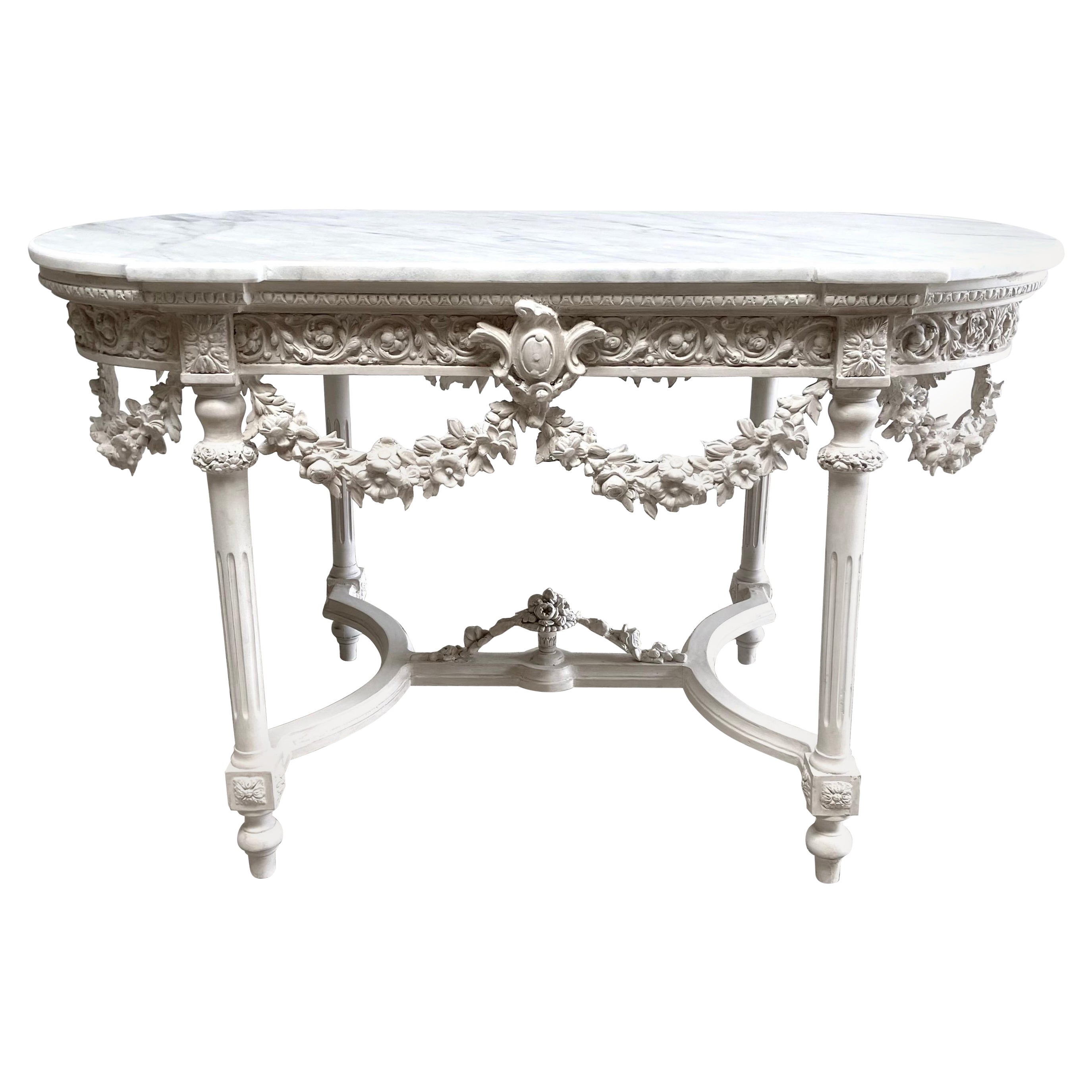 Antique Painted French Style Center Table in the Louis XVI Style with ...
