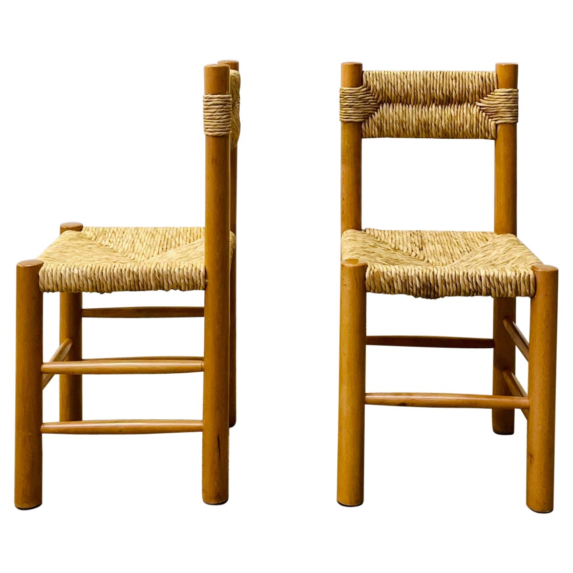 Charlotte Perriand Dordogne Straw Dining Chair for Robert Sentou, 4 ...