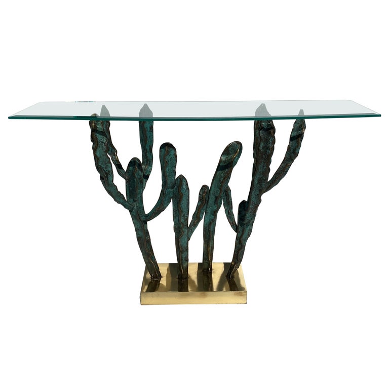 Bronze Cactus Sculpture / Console Table For Sale at 1stDibs