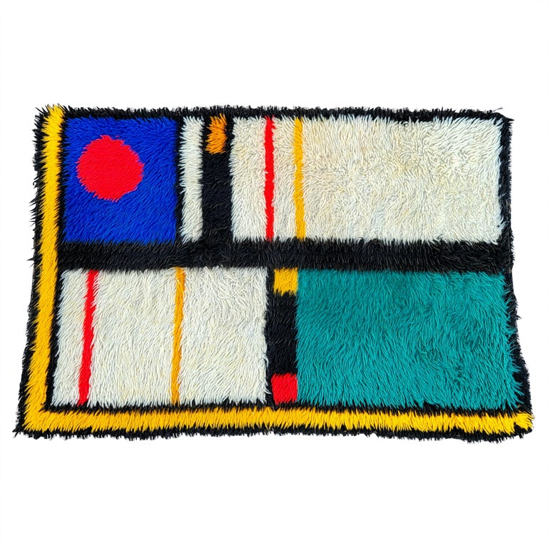 Piet Mondrian Style Rya Wool Rug For Sale at 1stDibs