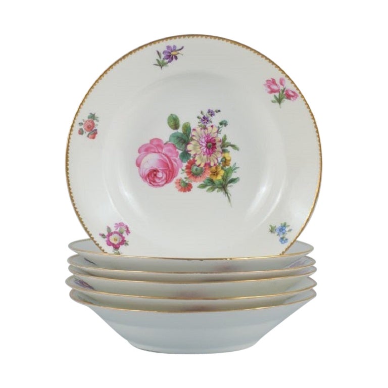 B&G, Bing and Grondahl Saxon Flower, Six Deep Plates Decorated with ...