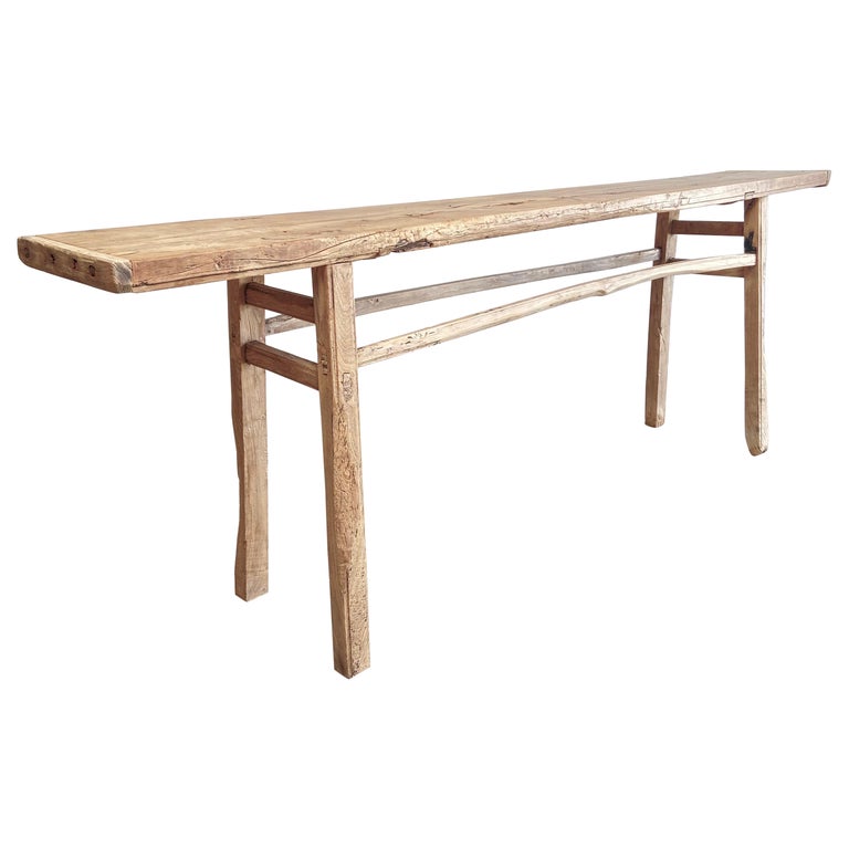 Vintage Long Elm Wood Console Table For Sale at 1stDibs