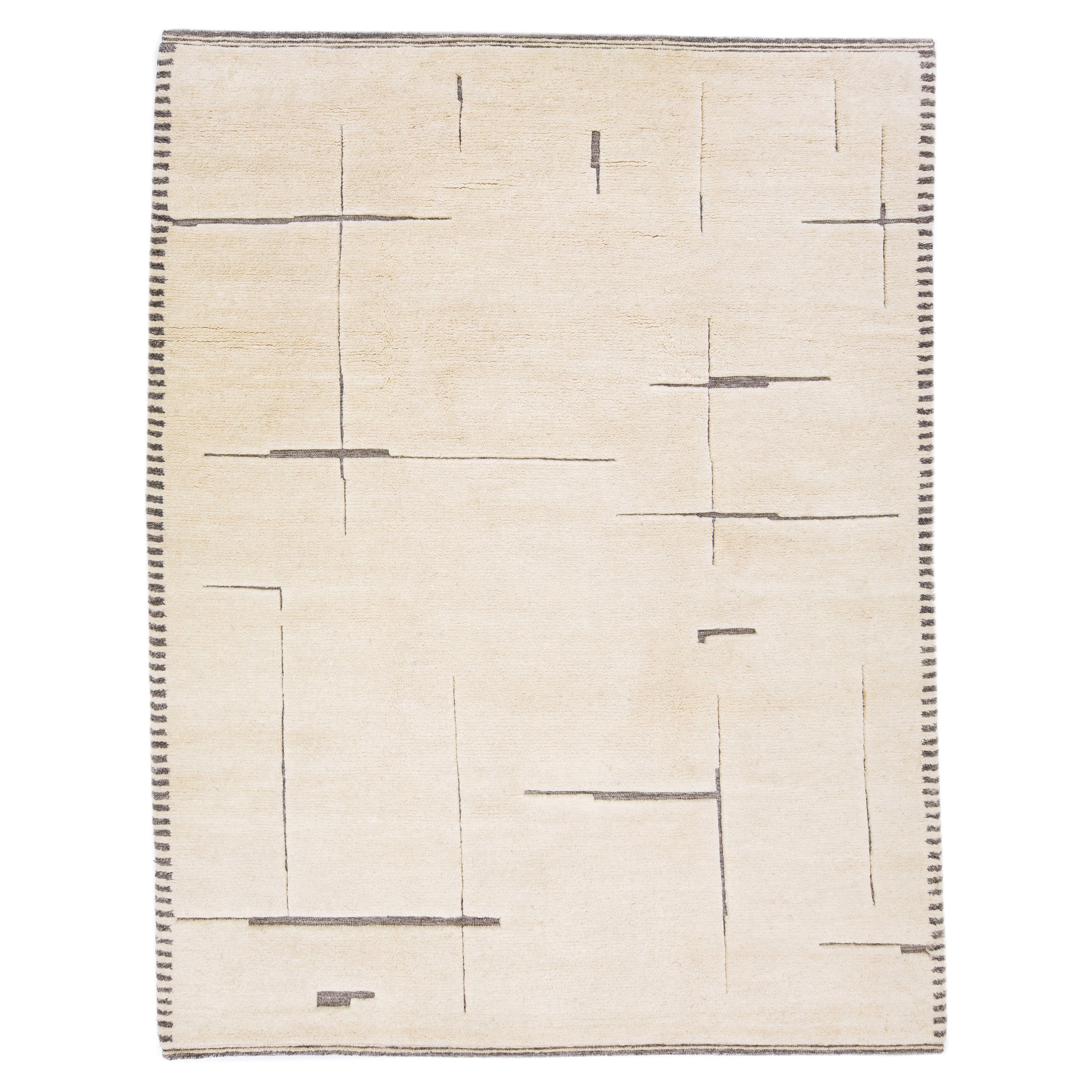 Muted Moroccan Style Wool Rug Handmade Modern with Minimallist Design ...