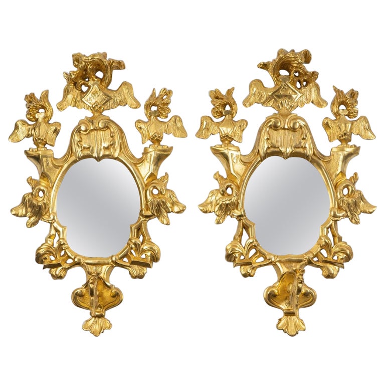 Pair of Wall Mirrors in Golden Wood, Period, 18th Century, a Single Arm ...