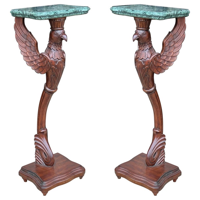 Theodore Alexander Carved Eagle Empire Marble Top Pedestals / Tables ...