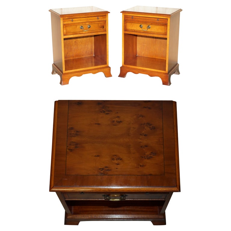 Pair of Vintage Burr Yew Wood Lamp Side End Wine Tables Butlers Serving ...