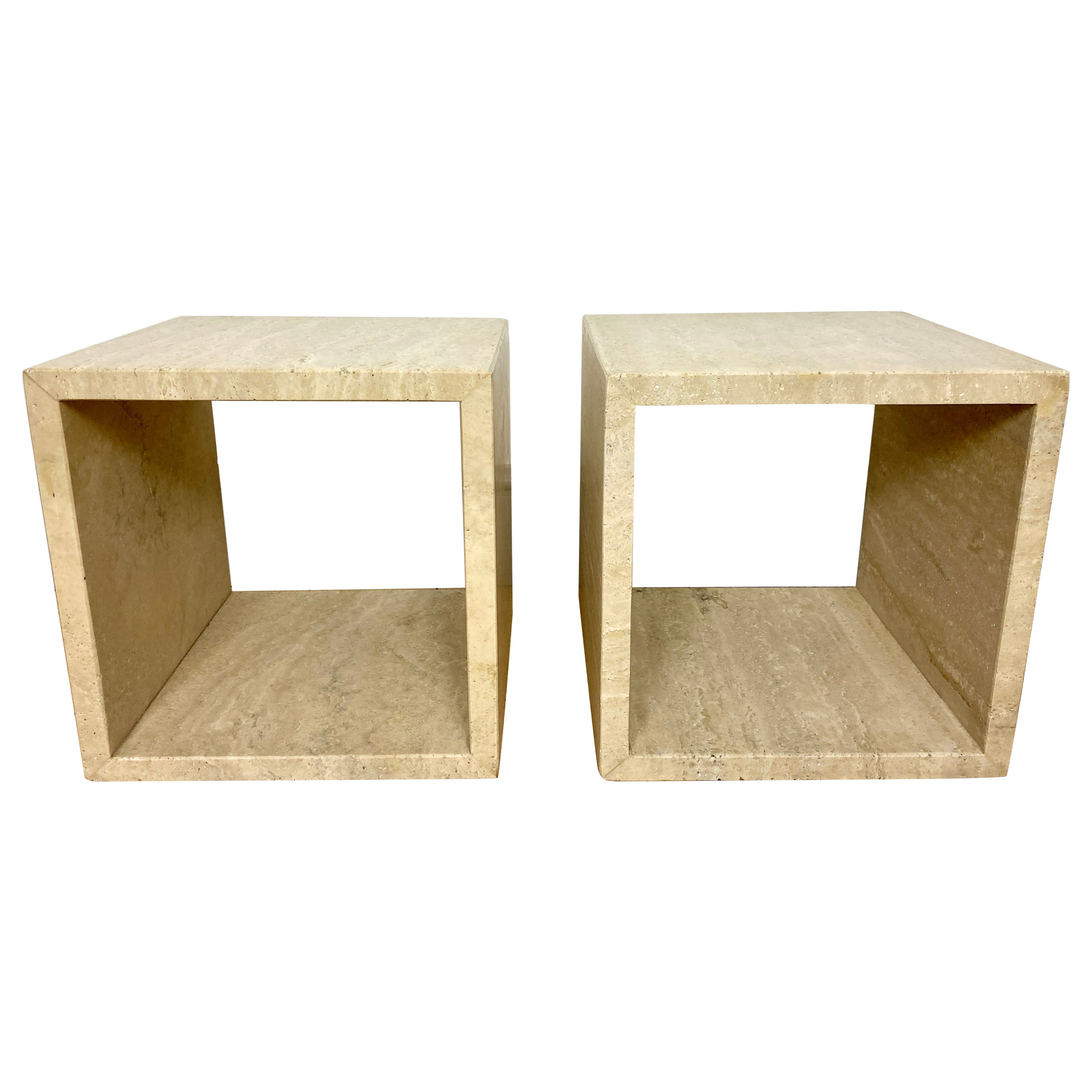 Cube Side Tables in Natural Travertine Stone at 1stDibs