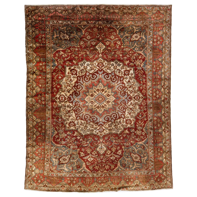 Tapis persan ancien Bakhtiari en laine rose rouille fait à la main En ...