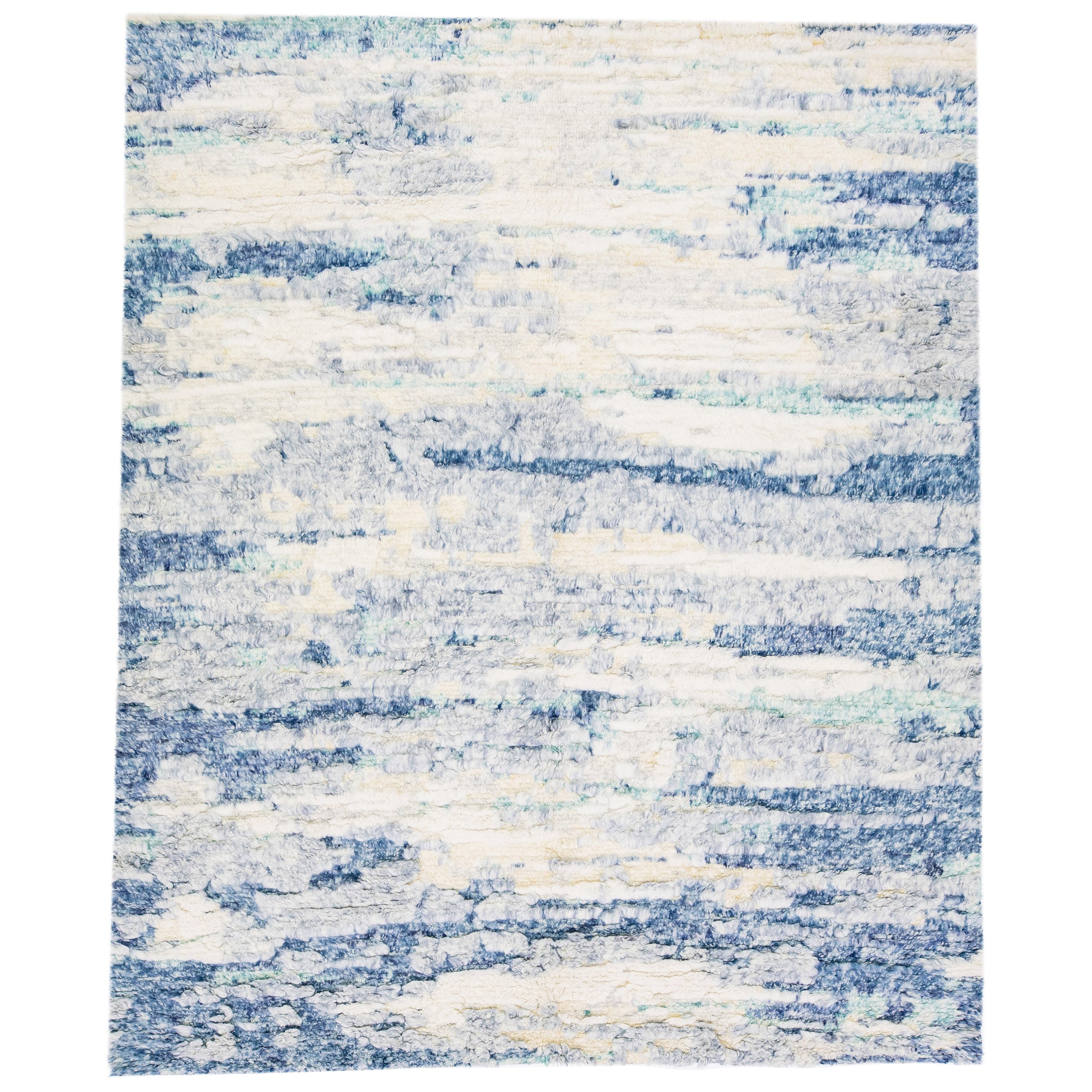Blue Modern Moroccan Style Wool Rug with Allover Multicolor Abstract ...