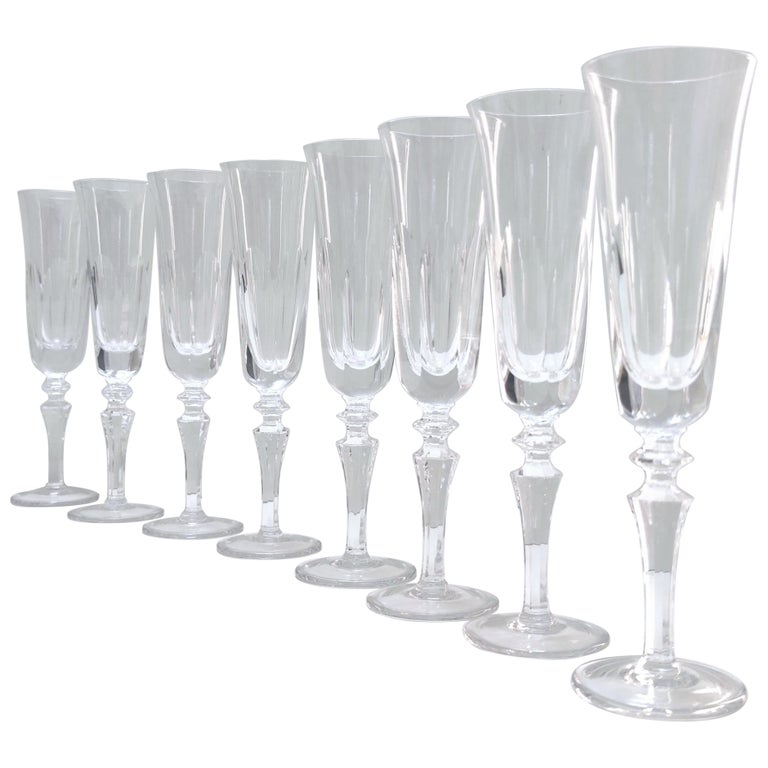 Postmodern Set of 8 Baccarat Thin Crystal Champagne Flutes, France For ...