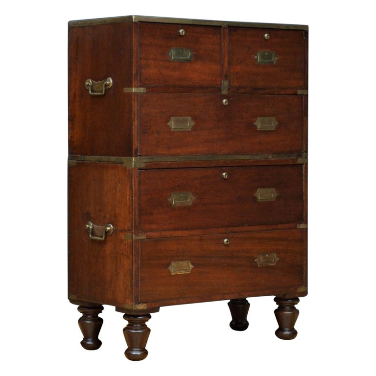 19th Century Teak Military Chest of Narrow Proportions For Sale at 1stDibs