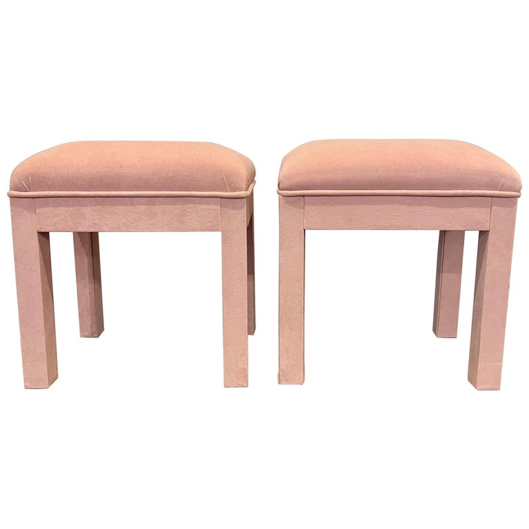 Pair of Vintage Midcentury Small Pink Upholstered Parsons Stools For ...