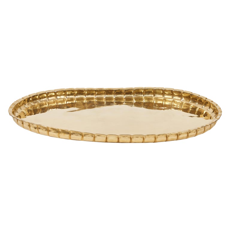 Large Vintage Oval Brass Tray For Sale at 1stDibs