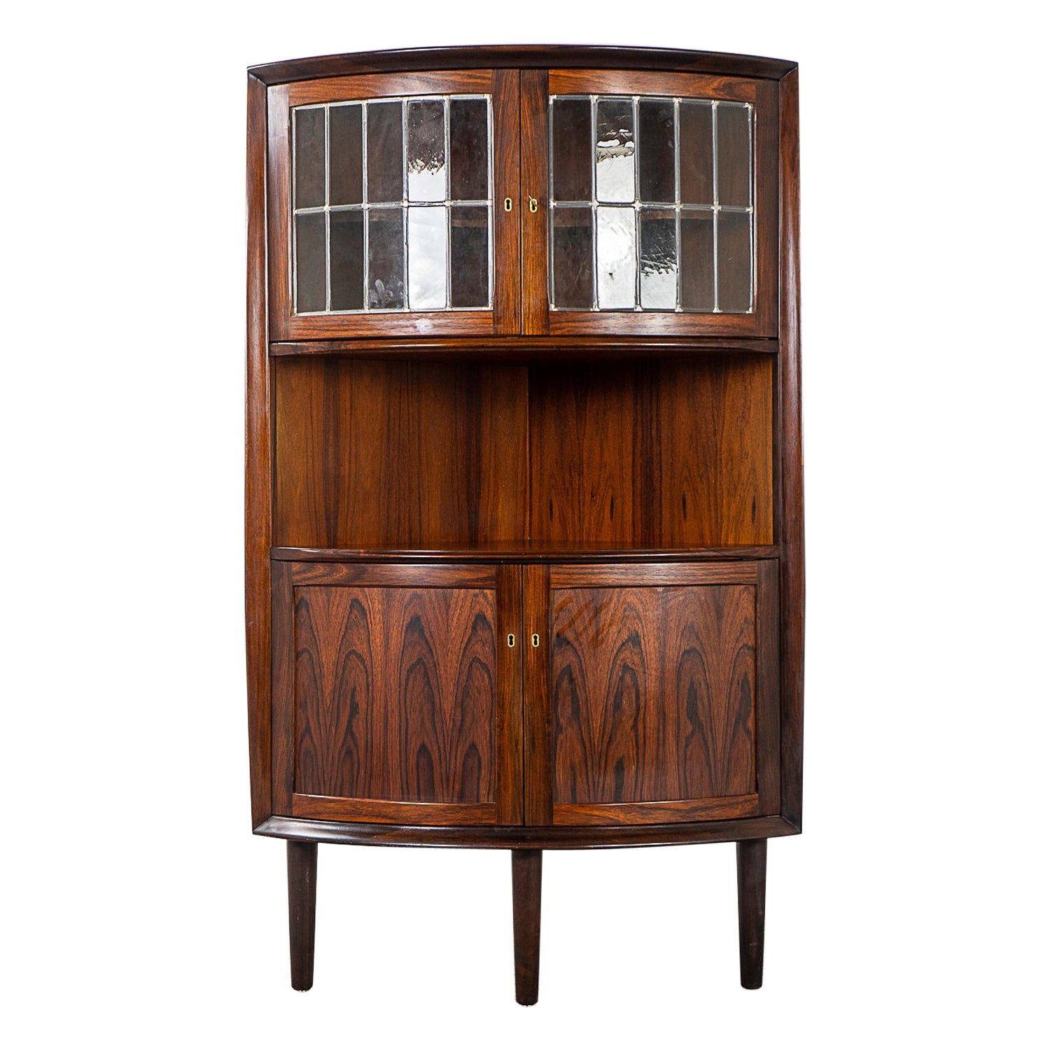 Rosewood Danish Mid-Century Modern Corner Cabinet Glass Door Three ...
