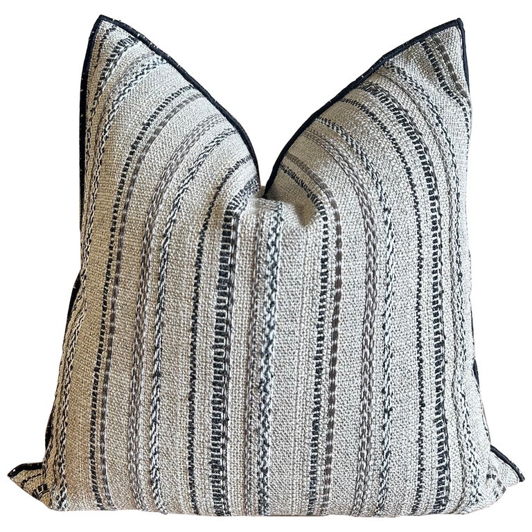 Custom Linen and Wool Blend Black Textured Stripe Pillow with Down ...