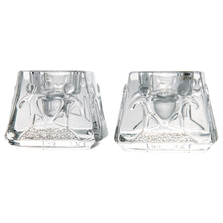 Pair of Crystal Glass Candle Holders by Orrefors, Sweden For Sale at ...