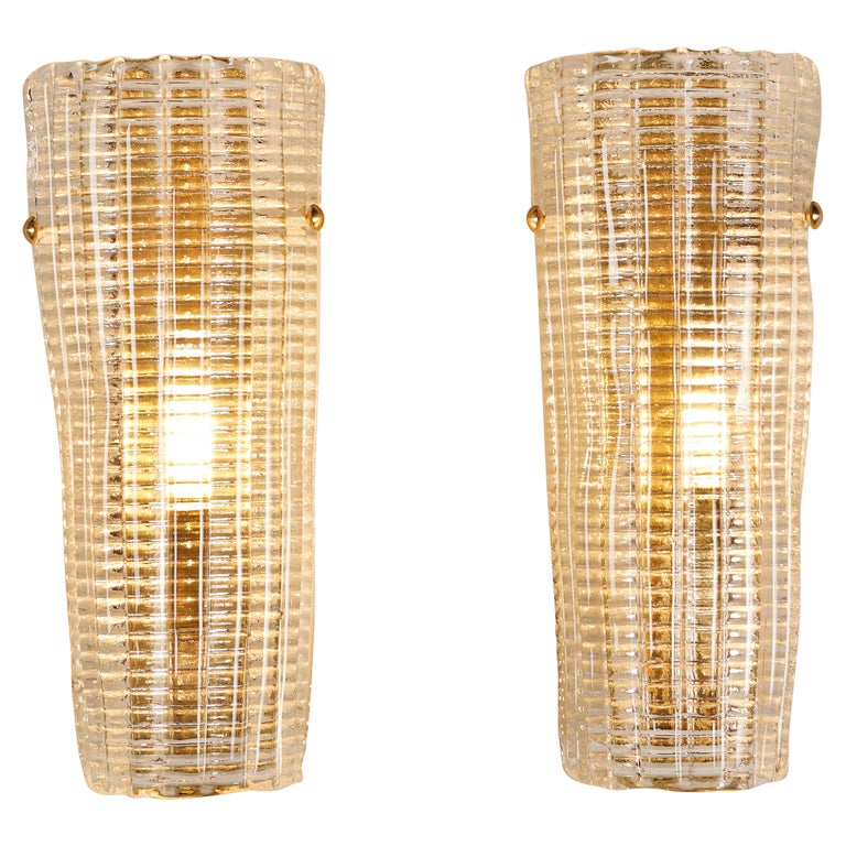 Pair of Italian Murano ribbed glass wall lights For Sale at 1stDibs