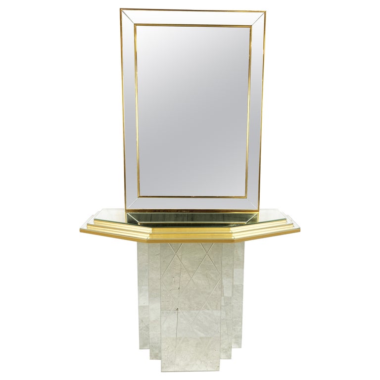 Brass Mirrored Console with Mirror, 1970s For Sale at 1stDibs