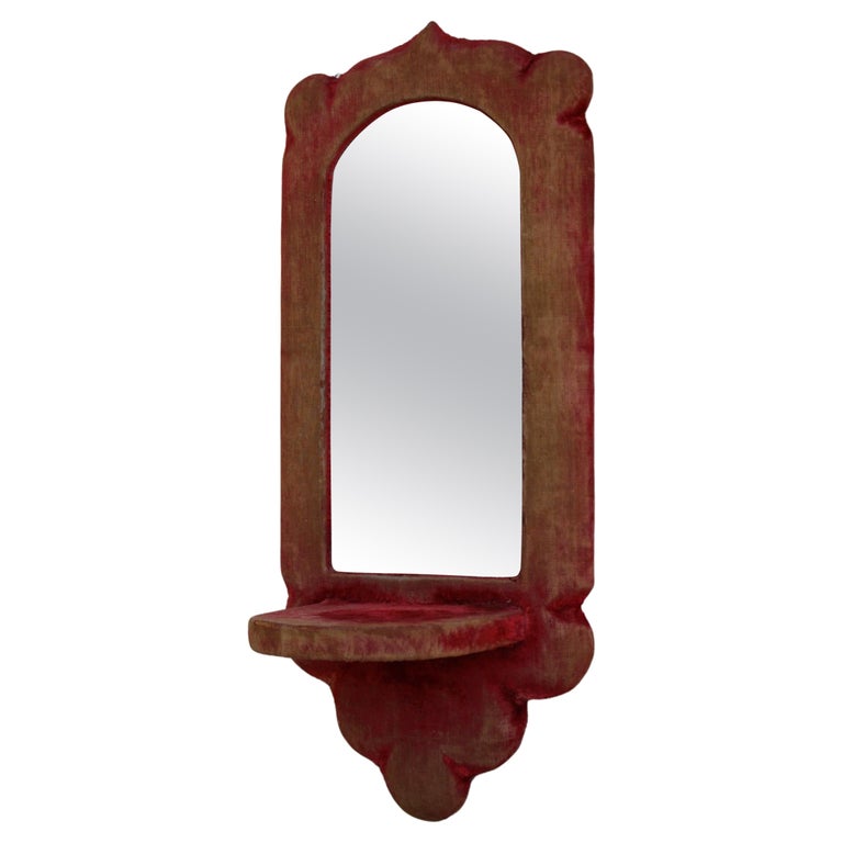 Early 20th Century English Country House Faded Ruby Red Velvet Mirror ...