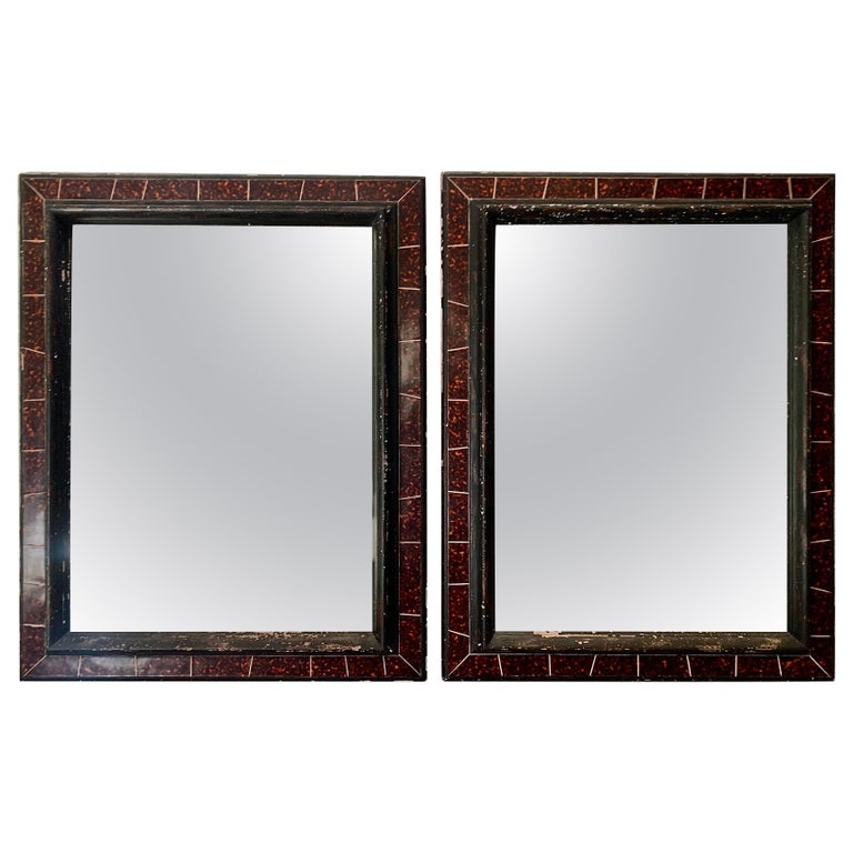 20th Century Pair Spanish Faux Carey and Ebonized Wood Mirrors For Sale ...