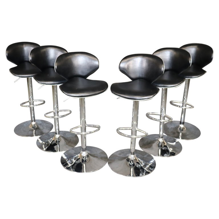 6 Mid-Century Modern Italian Style Chrome Adjustable Bar Stools For ...