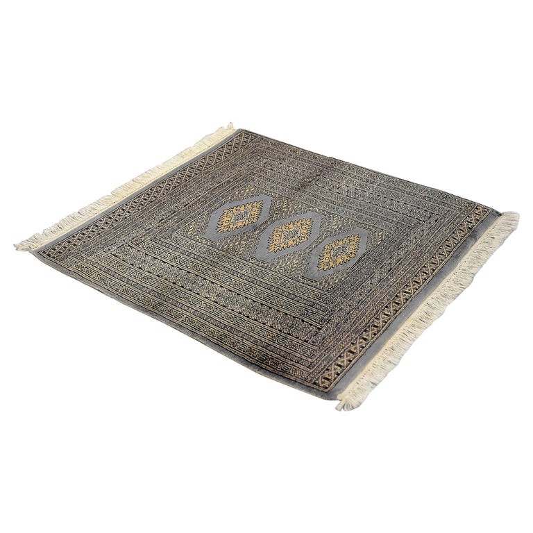 Original Pakistani Hand-Woven Wool, Cashmere Blue and Grey Bukhara Rug ...