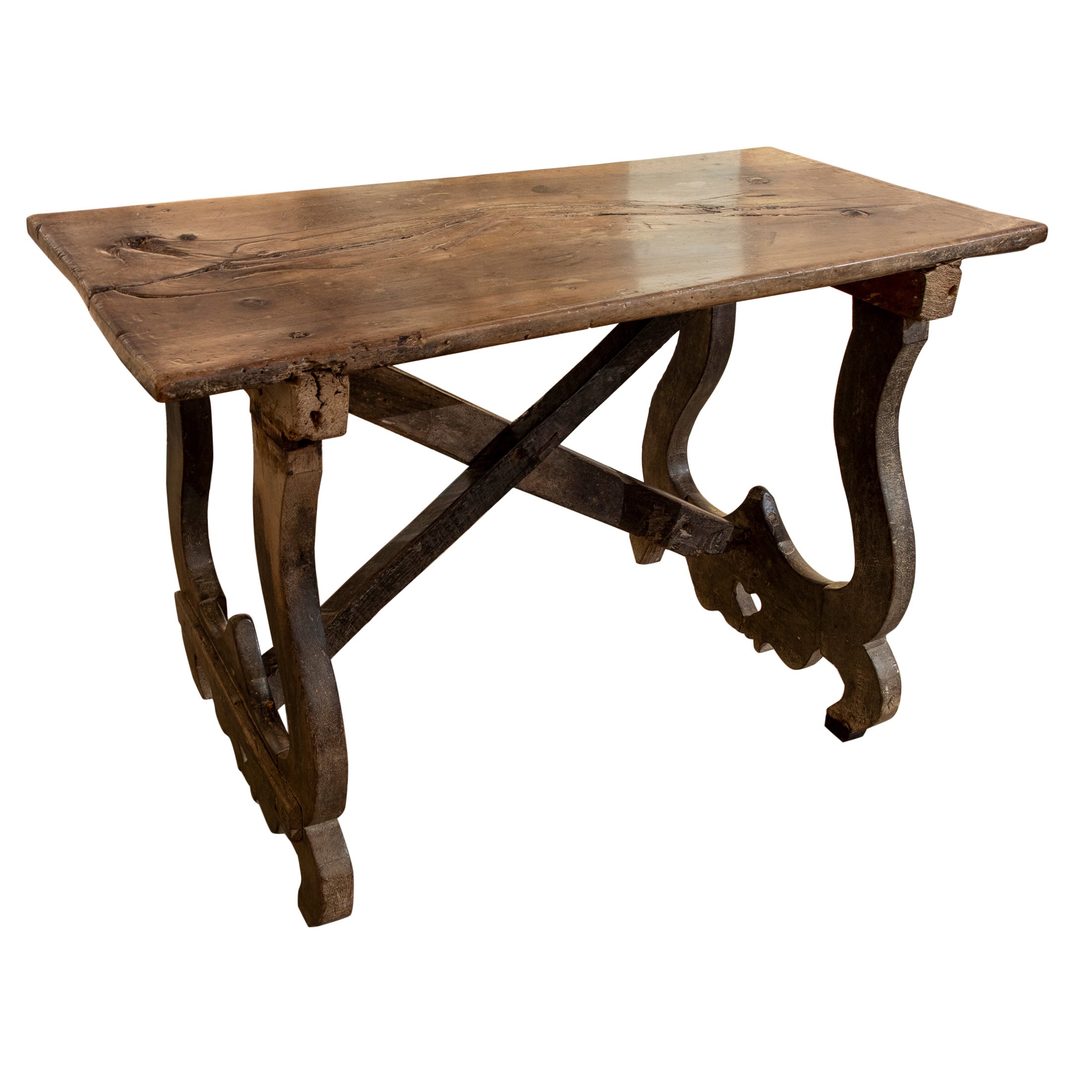 18th Century Spanish Walnut Demilune Table with Lyre Legs For Sale at ...