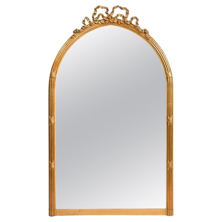Antique 19th Century Gold Leaf Gilt French Empire Mirror with Bow-Tied ...