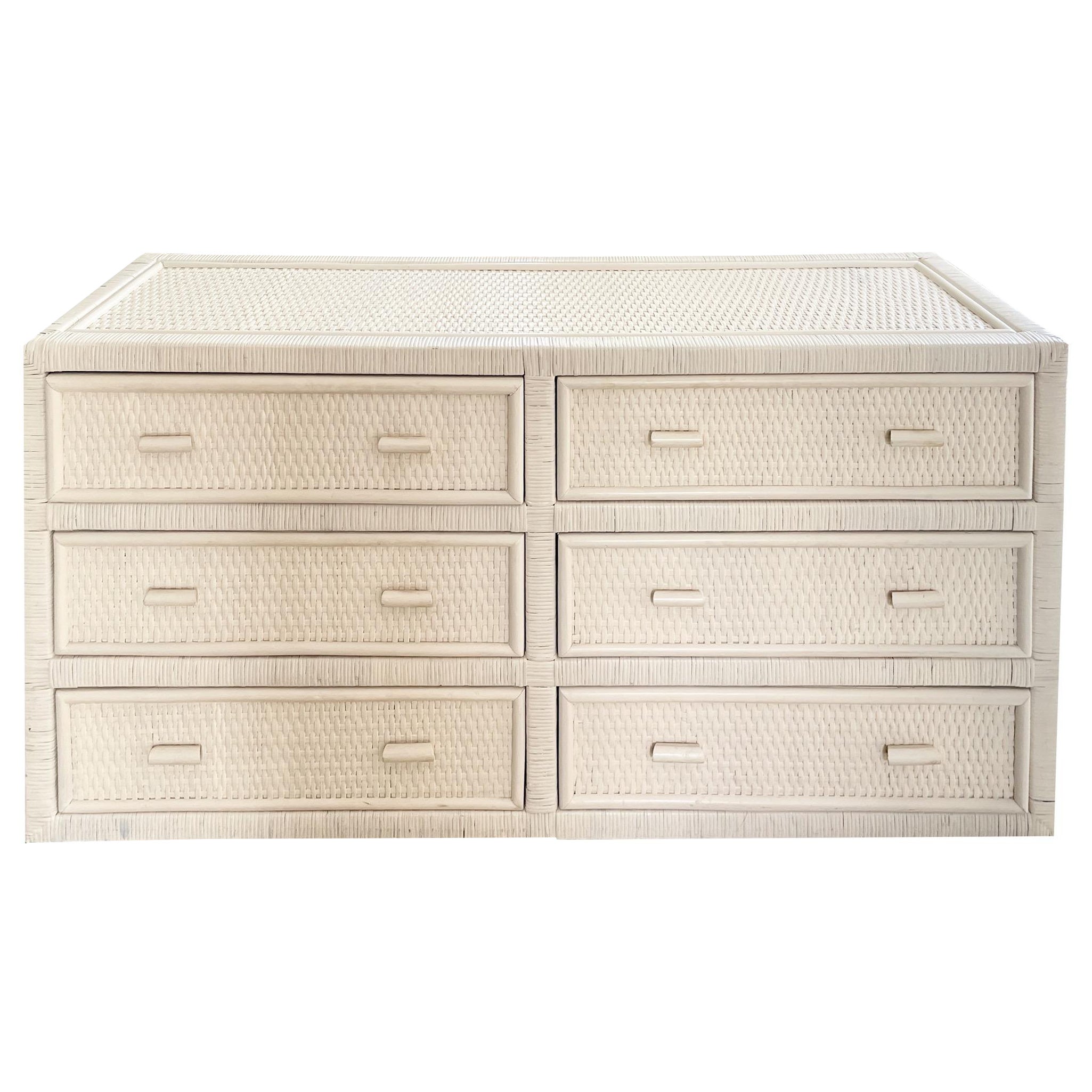 Boho Chic Six Drawers White Washed Rattan Bielecky Brothers Double ...