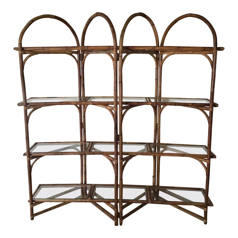 Boho Chic Rattan Arch Top Etagere For Sale at 1stDibs