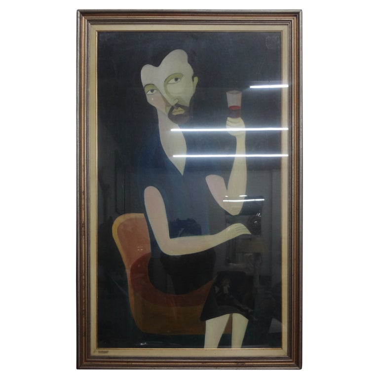 Italian Surrealist Oil Painting On Canvas After Modigliani For Sale at ...