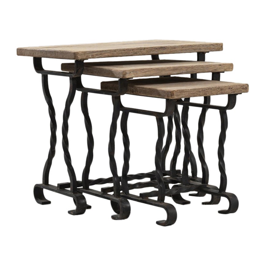 1960s Belgian Wrought Iron Nesting Tables, Set of Three For Sale at ...