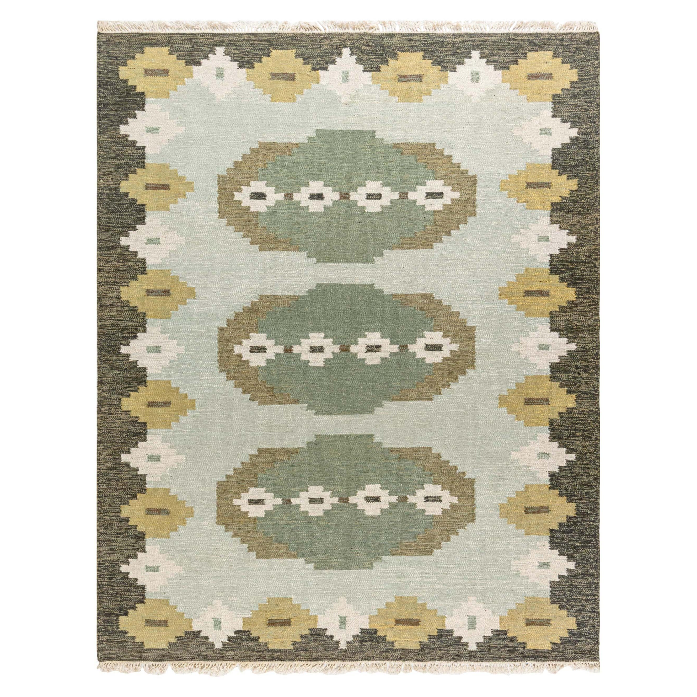 Vintage Swedish Minimalist Flat Woven Rug For Sale at 1stDibs