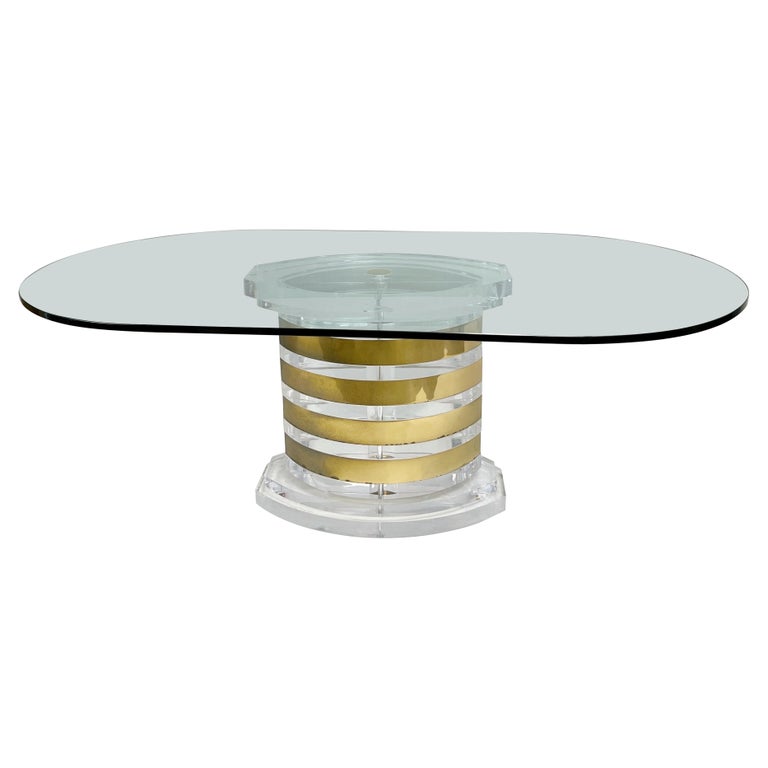 Lion in Frost Solid Lucite and Brass Dining Conference Table For Sale ...