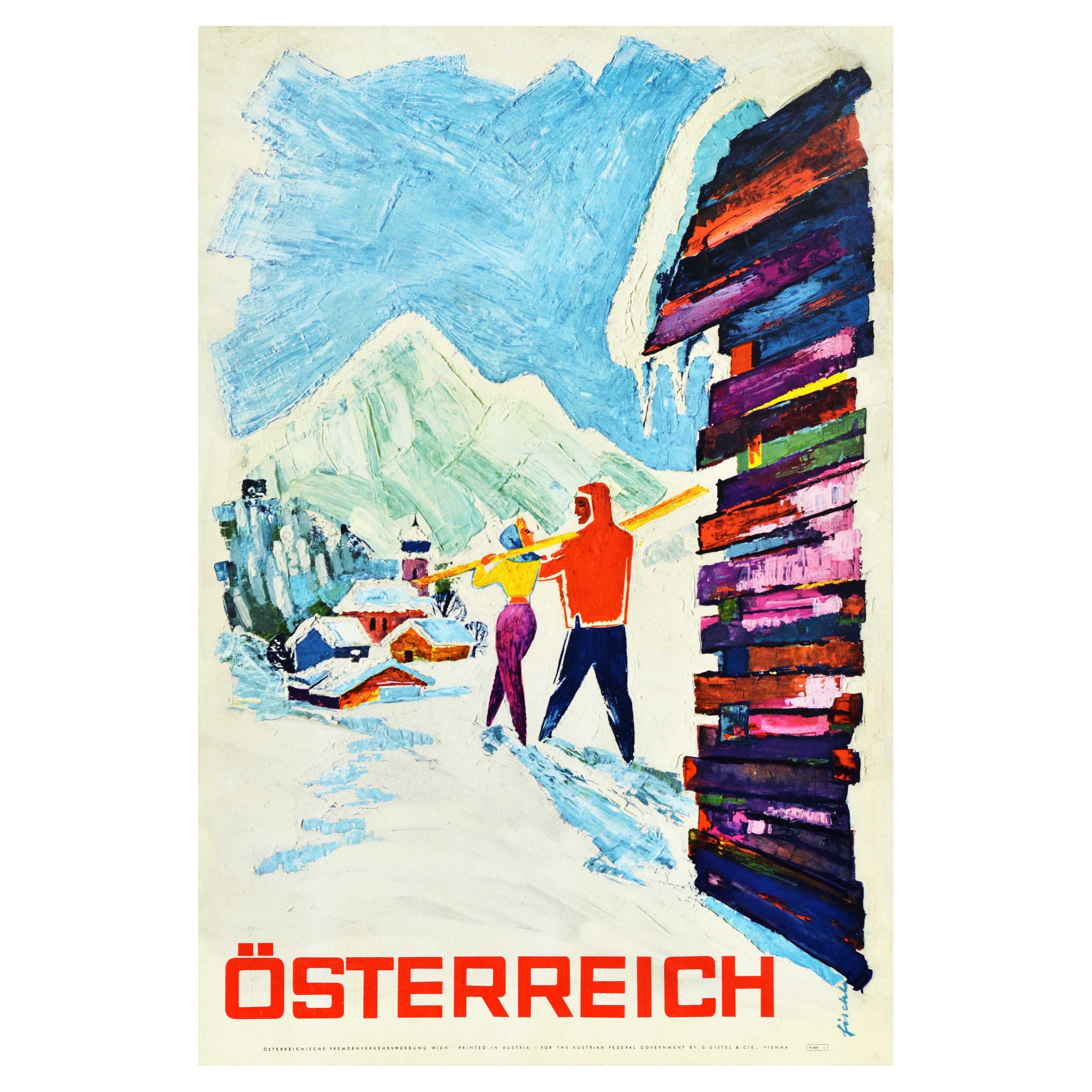 Original Vintage Winter Travel Poster Tirol Autriche Austria Ski Lift ...