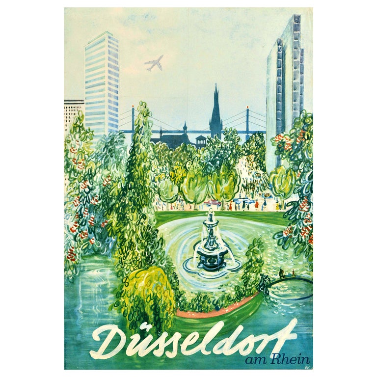 Original Vintage Travel Poster Dusseldorf On Rhine Rhein Old Town ...